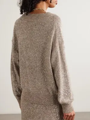 Brunello Cucinelli Sequined Knitted Sweater - Brown