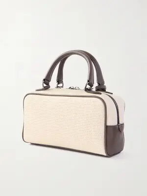 Brunello Cucinelli Mini Leather-trimmed Raffia Shoulder Bag - Cream