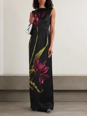 Erdem Floral-print Duchesse-satin Gown - Black