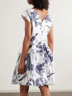 Erdem Floral-print Cotton-poplin Mini Dress - Neutrals