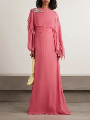 Erdem Cape-effect Embellished Gown