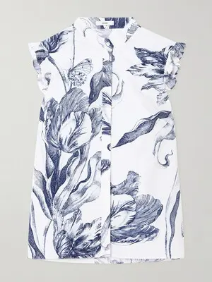 Erdem Erdem Ruffled Floral-Print Cotton-Poplin Blouse Ivory