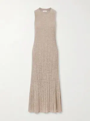 Brunello Cucinelli Metallic Ribbed-knit Midi Dress