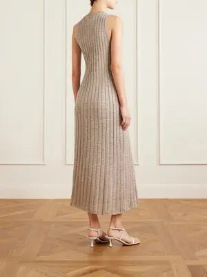 Brunello Cucinelli Metallic Ribbed-knit Midi Dress