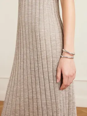 Brunello Cucinelli Metallic Ribbed-knit Midi Dress