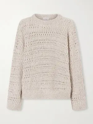 Brunello Cucinelli Sequined Open-knit Linen-blend Sweater