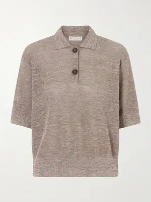 Brunello Cucinelli Metallic-knit Polo Shirt
