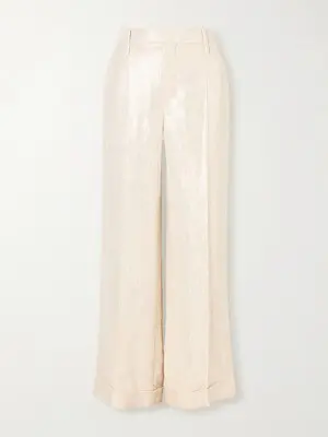 Brunello Cucinelli Metallic Linen Wide-leg Pants - White
