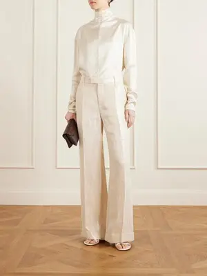 Brunello Cucinelli Metallic Linen Wide-leg Pants