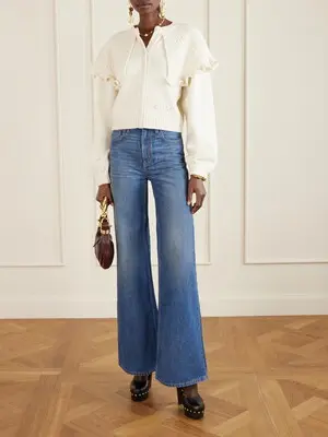 Chloé Cropped Ruffled Pointelle-knit Wool And Cashmere-blend Cardigan