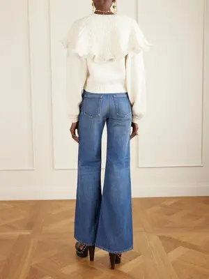 Chloé Cropped Ruffled Pointelle-knit Wool And Cashmere-blend Cardigan