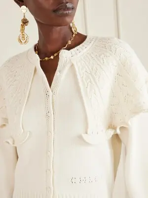 Chloé Cropped Ruffled Pointelle-knit Wool And Cashmere-blend Cardigan