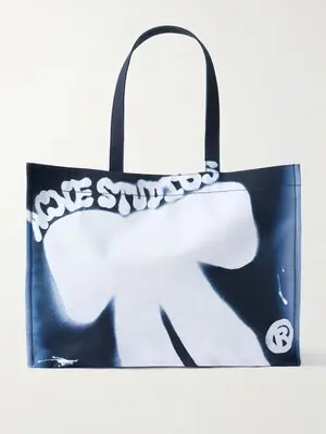 Acne Studios Logo Printed Cotton-canvas Tote - Blue