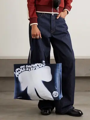 Acne Studios Logo Printed Cotton-canvas Tote - Blue
