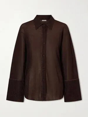 Oseree Lumière Metallic Stretch-knit Shirt - Brown