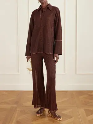 Oseree Lumière Metallic Stretch-knit Shirt - Brown