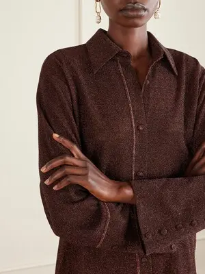Oseree Lumière Metallic Stretch-knit Shirt - Brown