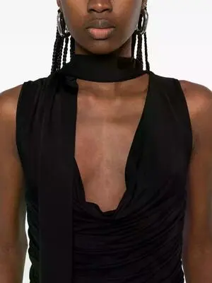 AYA MUSE Self-tie Draped Top - Black