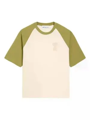 AMI Paris Two-tone Cotton T-shirt With De Coeur Patch - Neutrals