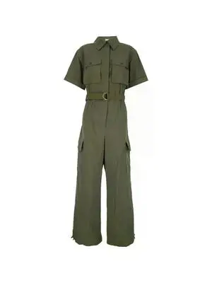 P.a.r.o.s.h Belted Short-sleeves Jumpsuit - Green