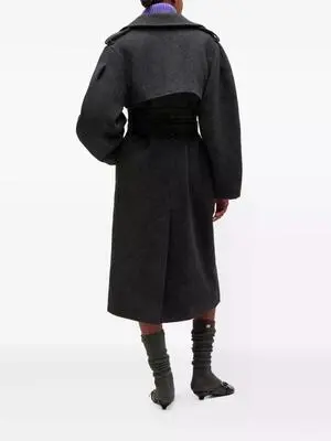 GANNI Belted Double-breasted Coat - Grey