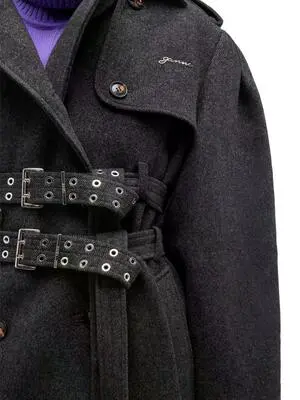 GANNI Belted Double-breasted Coat - Grey
