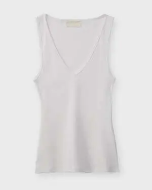 WAKAKUU Lotus Rib V-neck Tank Top - White