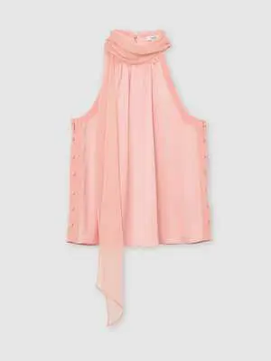 REISS Satin Sleeveless Scarf-neck Top