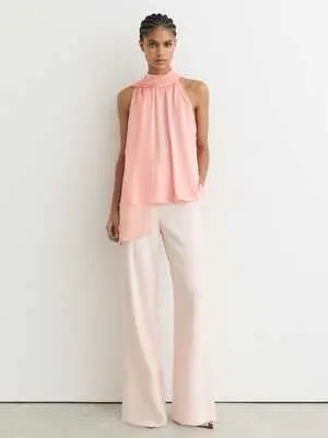 REISS Satin Sleeveless Scarf-neck Top - Pink