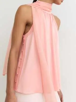 REISS Satin Sleeveless Scarf-neck Top - Pink