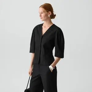 Theory Button-up Top In Good Linen - Black
