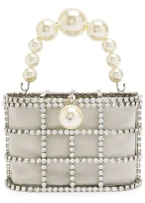 Rosantica Holli Crystal-embellished Satin Top Handle Bag - Silver