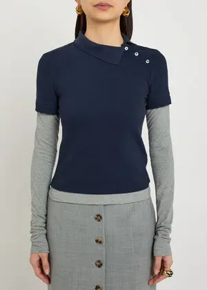 A.W.A.K.E. Mode Asymmetric-collar Layered Piqué Cotton Polo Shirt