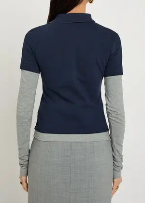 A.W.A.K.E. Mode Asymmetric-collar Layered Piqué Cotton Polo Shirt