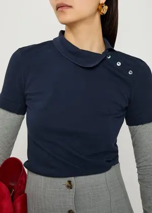 A.W.A.K.E. Mode Asymmetric-collar Layered Piqué Cotton Polo Shirt