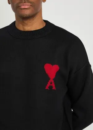 Ami Logo-intarsia Wool Jumper - Black