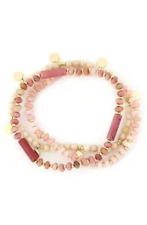 PANACEA Set Of Stone Beaded Stretch Bracelets - Pink