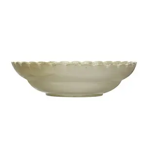 STORIED HOME Stoneware Bowl With Scalloped Edge - Green