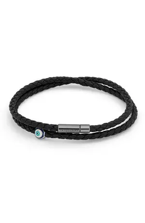 Tateossian Evil Eye Braided Faux Leather Wrap Bracelet - Black