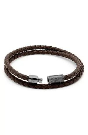 Tateossian Rigato Braided Leather Double Wrap Bracelet - Brown