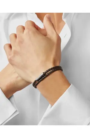 Tateossian Rigato Braided Leather Double Wrap Bracelet - Brown