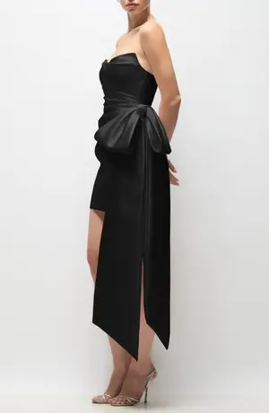 Dessy Collection Strapless Satin Mini Dress With Bow Detail - Black