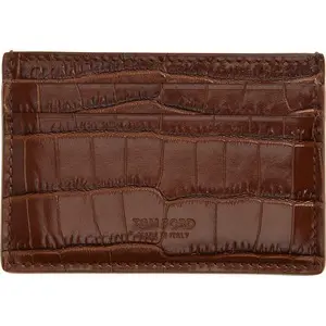 TOM FORD Croc Embossed Leather Card Case - Caramel