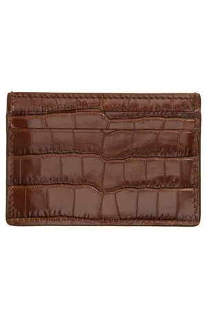 TOM FORD Croc Embossed Leather Card Case - Caramel