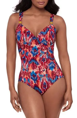 MIRACLESUIT® Dorado Siren Ikat Print One-piece Swimsuit - Red Multi