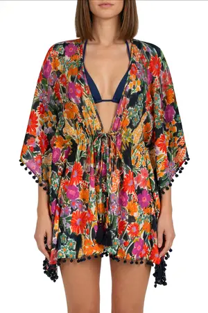 CHANGE OF SCENERY Audrey Short Drawstring Caftan Cover-up - Gardenia