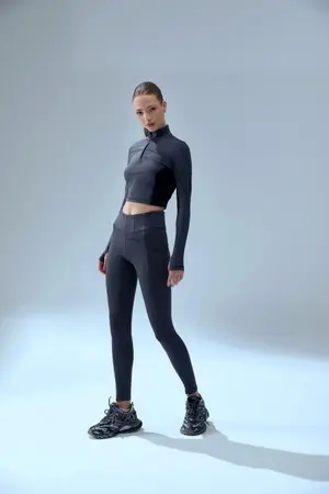 PCFG Mock Neck Cropped Long Sleeve Active Top - Anthracite