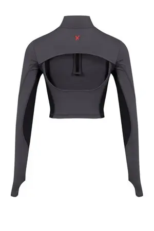 PCFG Mock Neck Cropped Long Sleeve Active Top - Anthracite