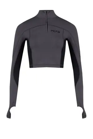 PCFG Mock Neck Cropped Long Sleeve Active Top - Anthracite