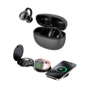 PURSONIC Power & Sound Essentials Bundle5-in-1 Folding Wireless Charging Station + True Wireless Earbuds - Black